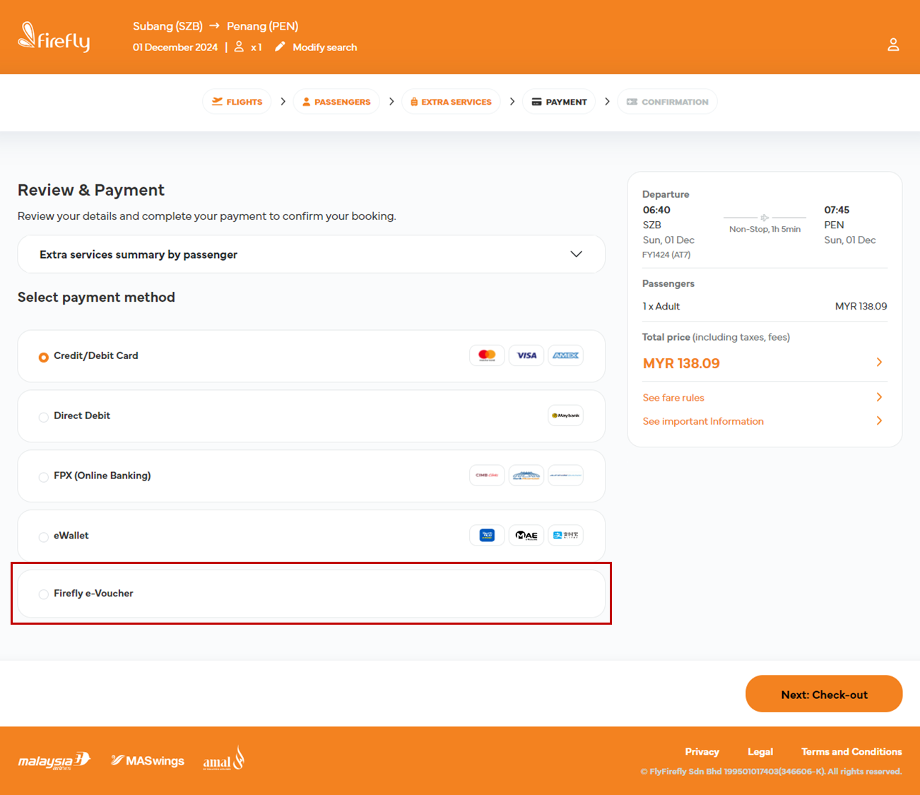 How can I redeem a Firefly e-voucher for flight booking?