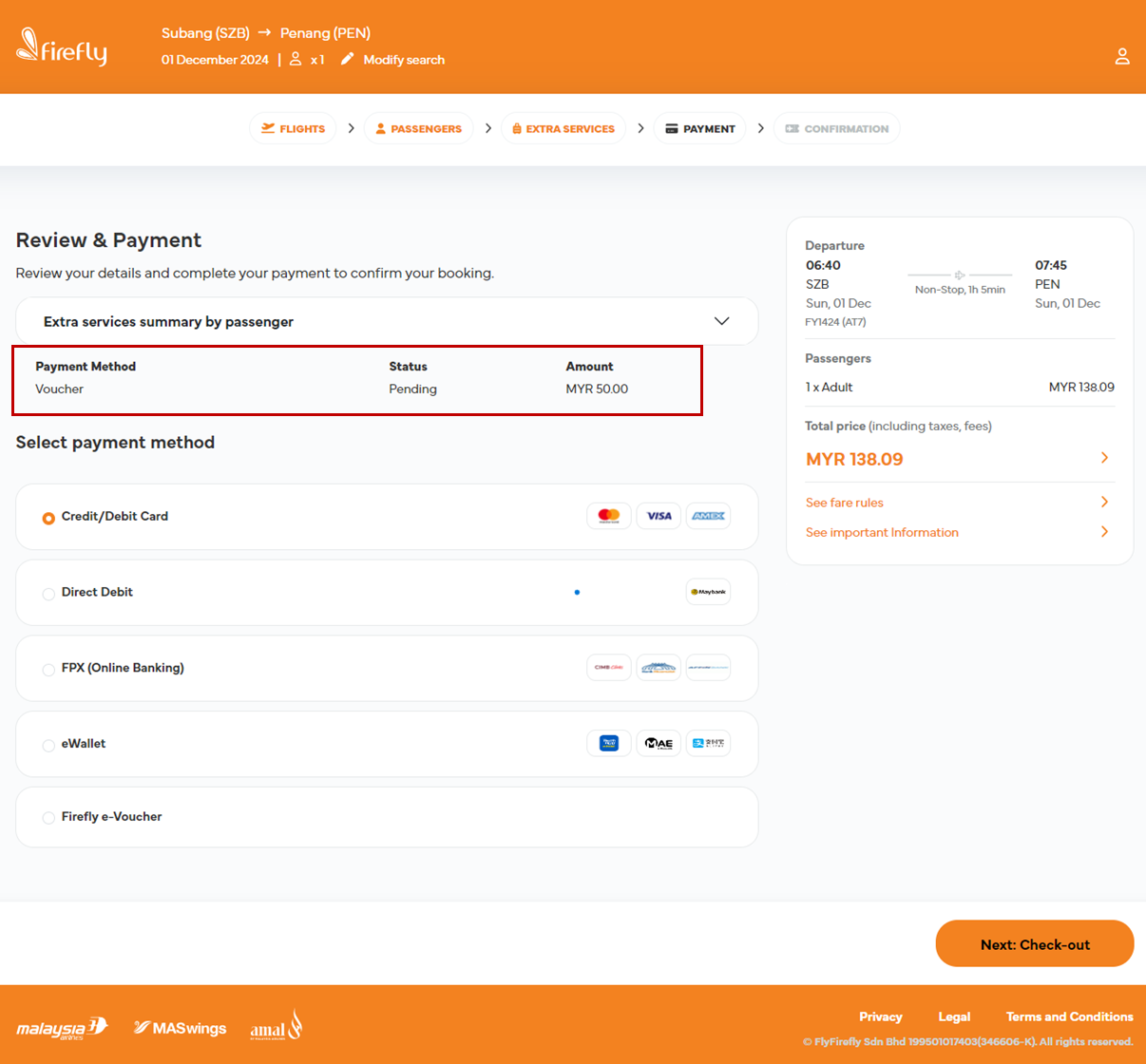 How can I redeem a Firefly e-voucher for flight booking?